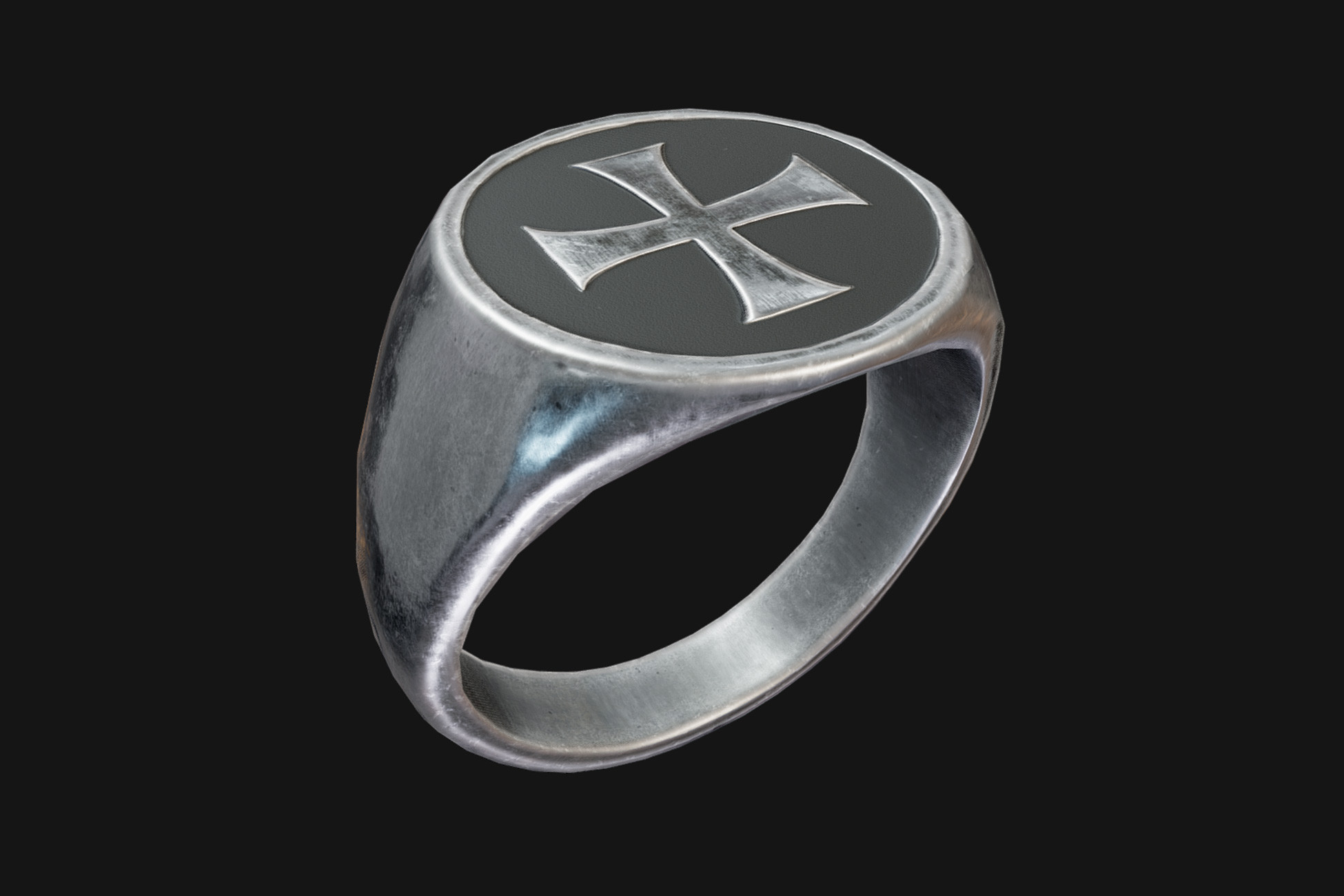 Templar Cross Signet Ring – Game-Ready 3D Model by 3D Skill Up