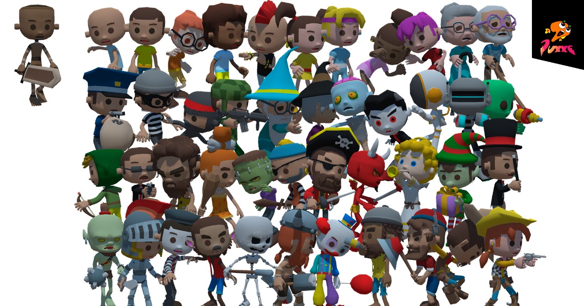 3D Pack A =(45 Characters Animated) #000 at #044 - Low Poly - FBX | 3D ...