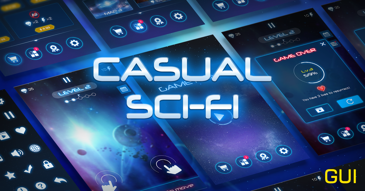 Casual SCI-FI GUI Pack-Vertical Mobile | 2D GUI | Unity Asset Store