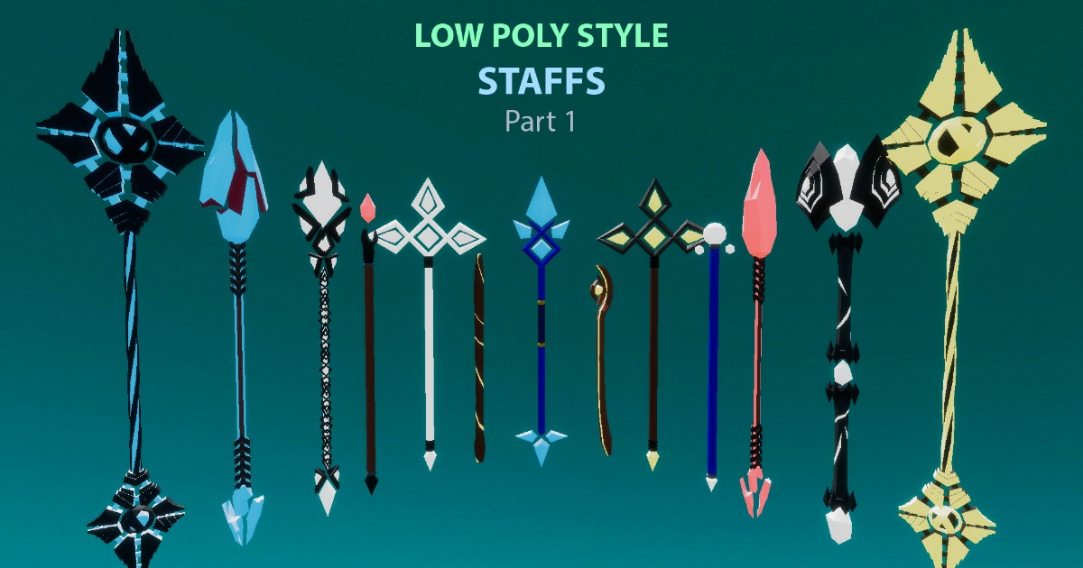 Low Poly Style Staffs Part 1 | 3D Weapons | Unity Asset Store