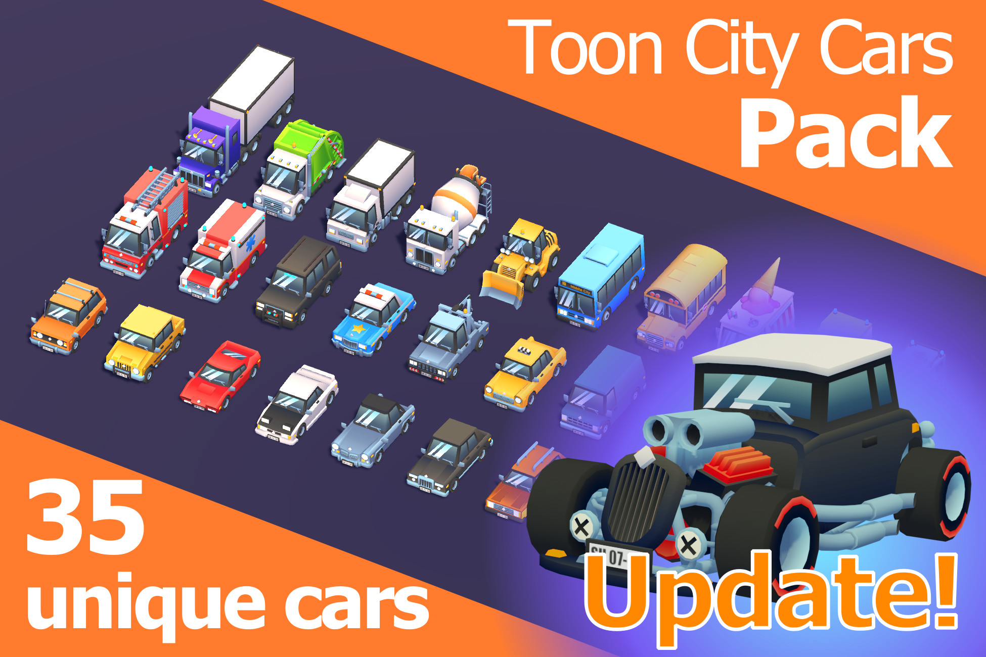 35 Low Poly Toon Cars Pack | 3D Land | Unity Asset Store
