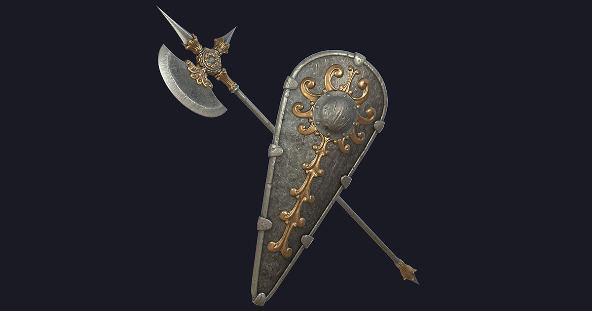 Fantasy halberd and kite shield PBR | 3D Weapons | Unity Asset Store