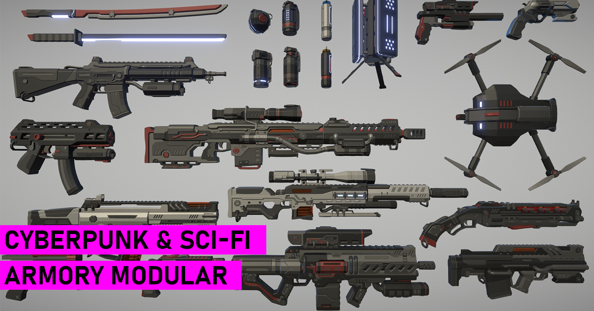Cyberpunk Armory - Low Poly | 3D Weapons | Unity Asset Store