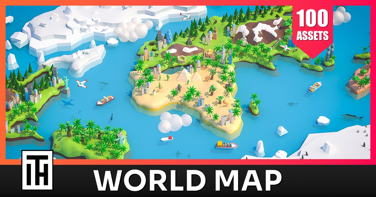 World Map - Low Poly 3D Models Pack | 3D Exterior | Unity Asset Store