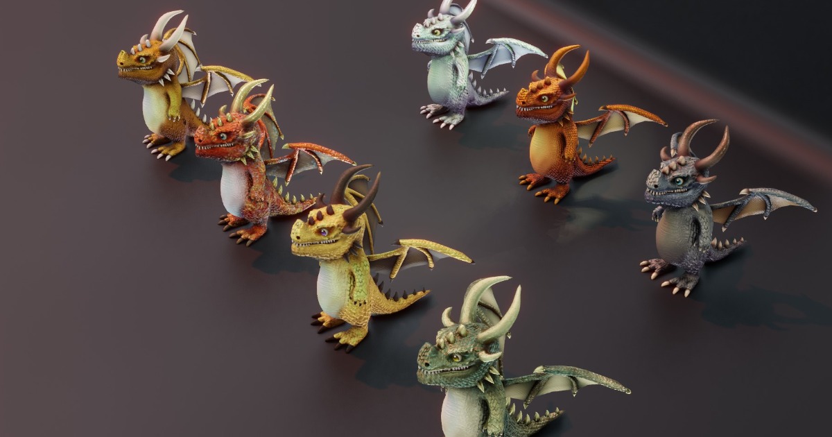 Cartoon Metallic Dragons Animated Low-poly 3D Model | 3D Creatures ...