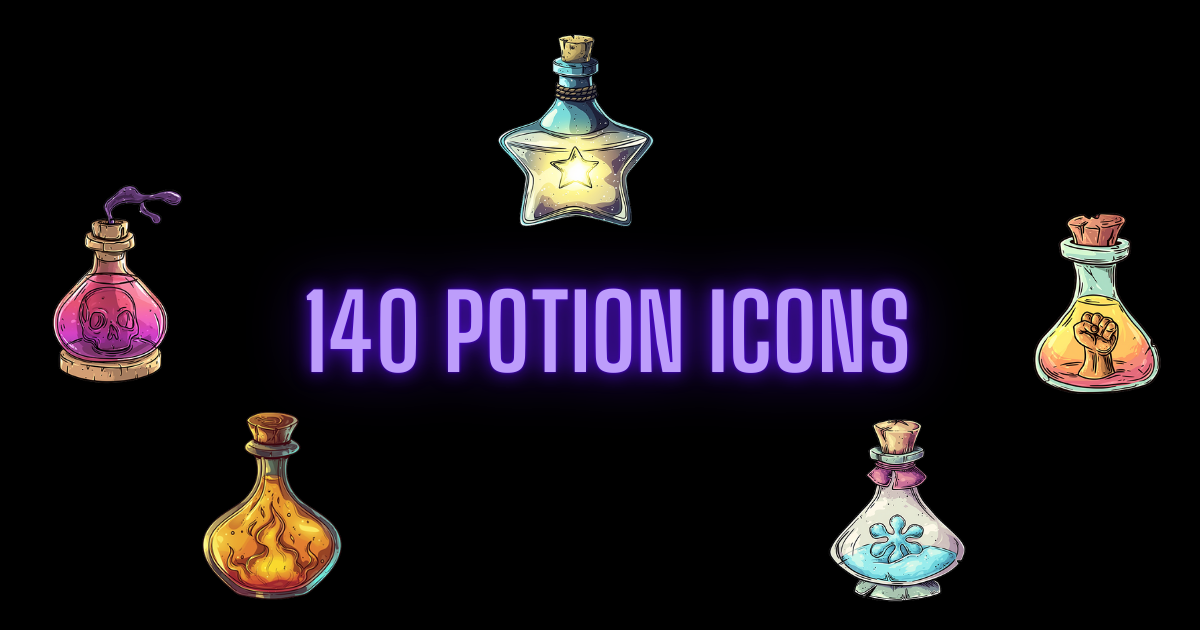 140 Casual Potion Icons – Transparent Background for 2D Games | 2D ...