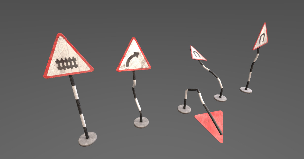 Road Sign's 3D(With Damage Animation) | 3D Props | Unity Asset Store
