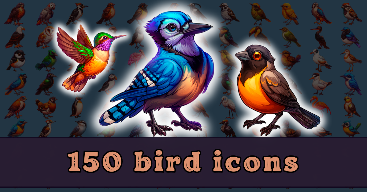 150 Birds Set - 2D Transparent Icons for Nature and Wildlife Games | 2D ...