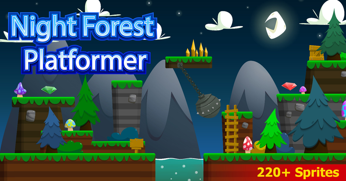Night Forest Platformer Tile set | 2D Environments | Unity Asset Store