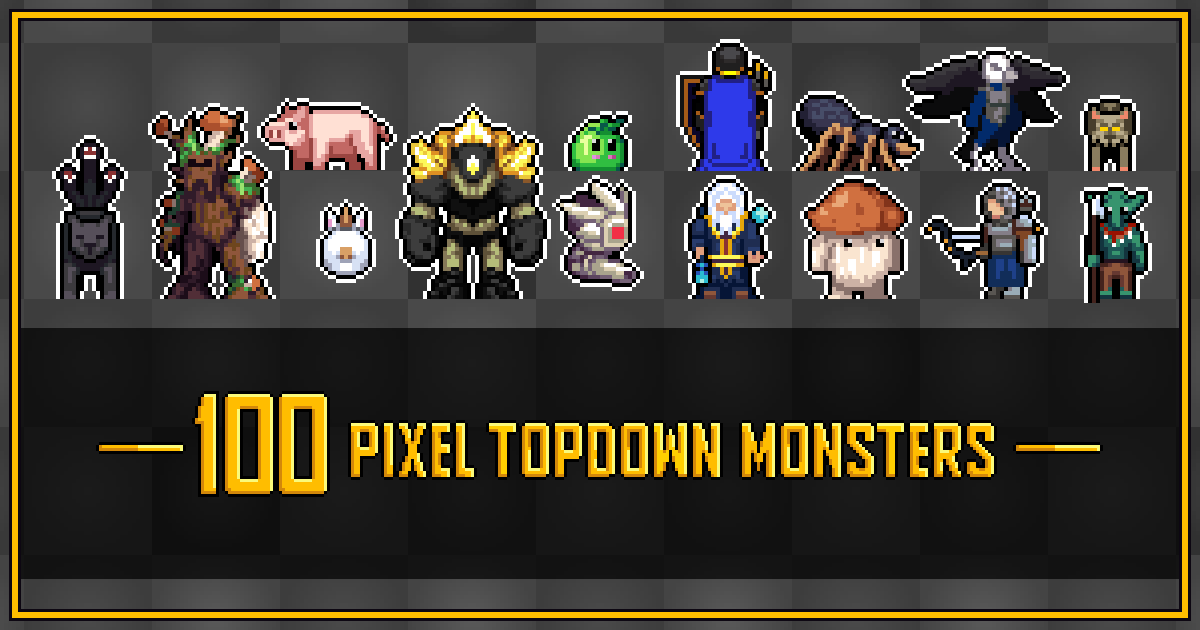 100 Topdown Monsters - Pixel Art | 2D 캐릭터 | Unity Asset Store