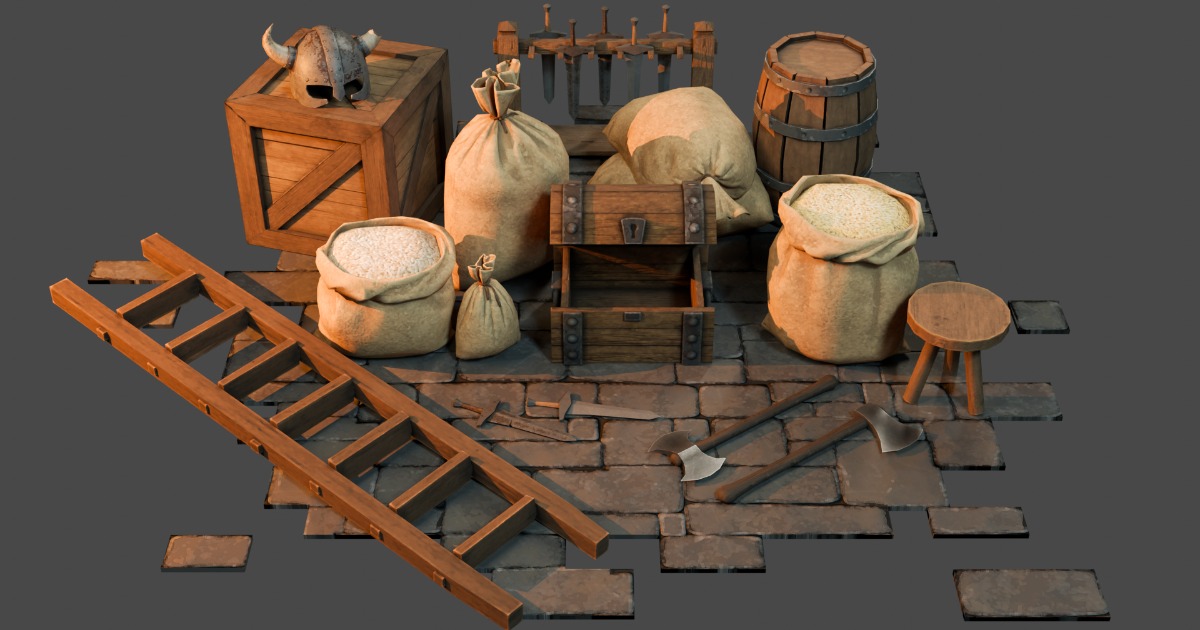 Medieval Props Burlap Sacks And Weapons - Pack | 3D Props | Unity Asset ...