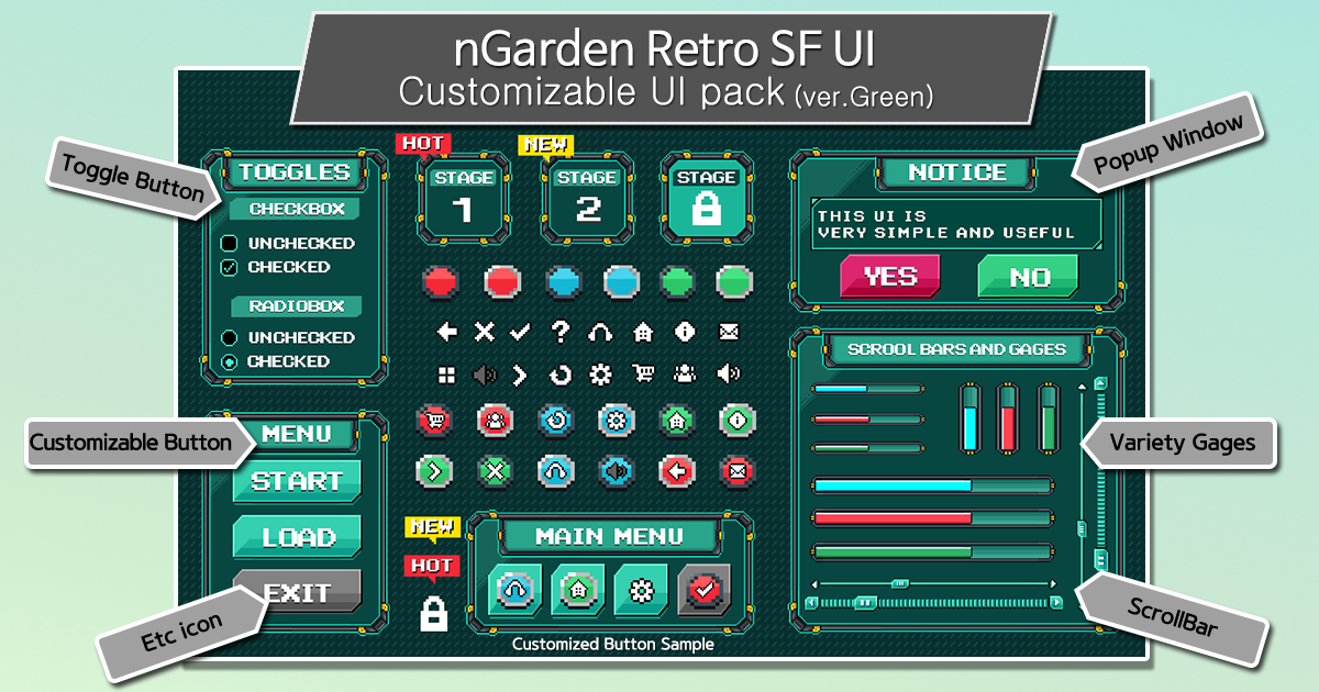 nGarden Retro SF UI (Green) | 2D GUI | Unity Asset Store