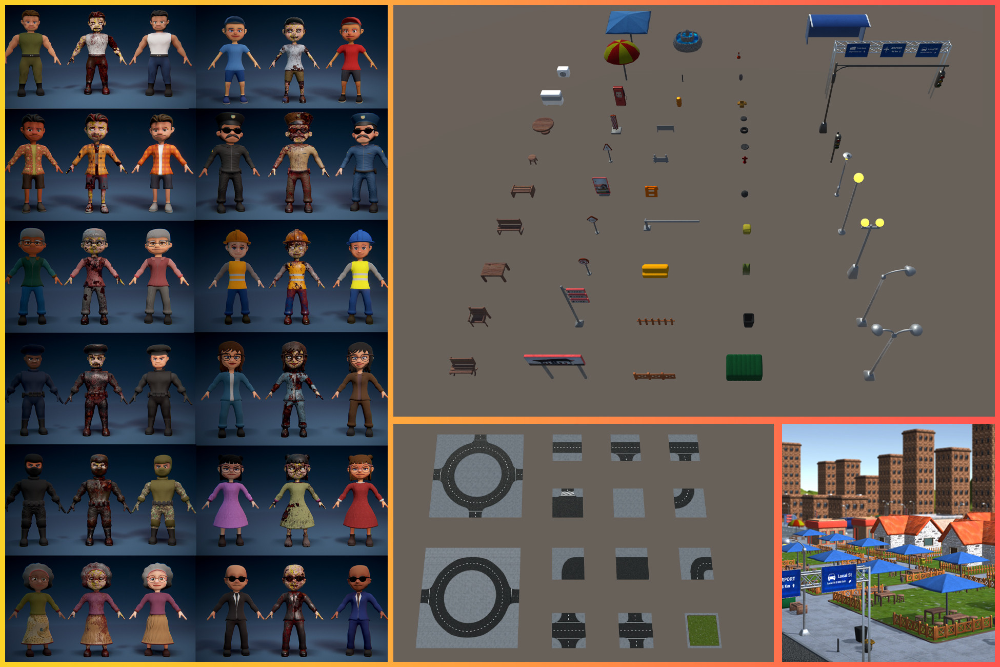 Toon City (14 Characters with skins + Zombies Skins ) | 3D Environments ...