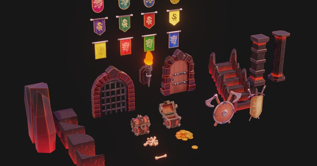 Modular Stylized Dungeon Kit Low-poly 3D Model | 3D Dungeons | Unity Asset Store