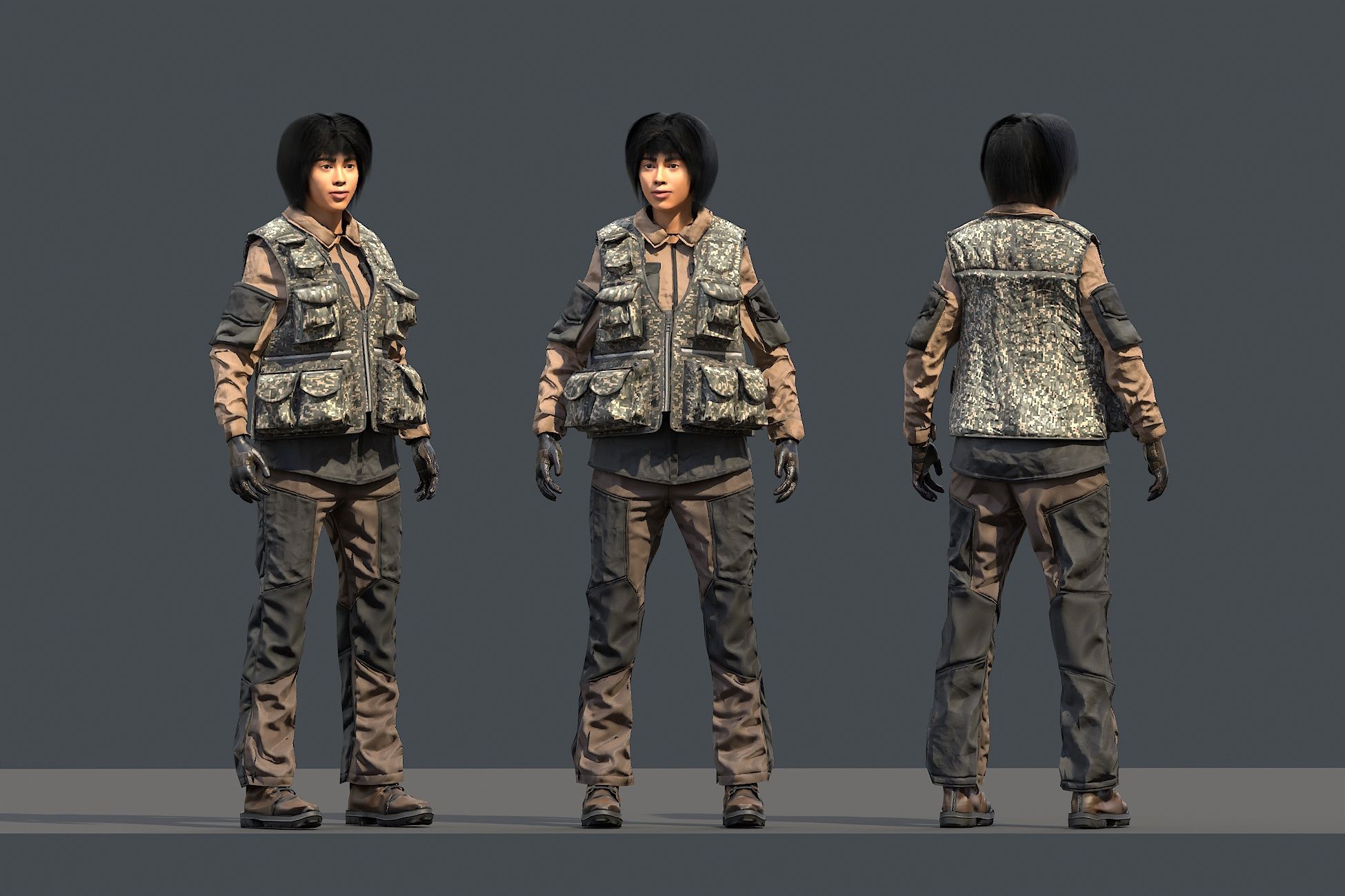 Woman military in camouflage vest | Characters | Unity Asset Store