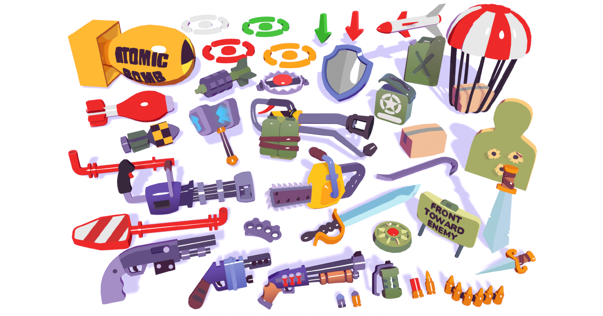 Hypercasual Action Props Pack Volume 2 | 3D Weapons | Unity Asset Store