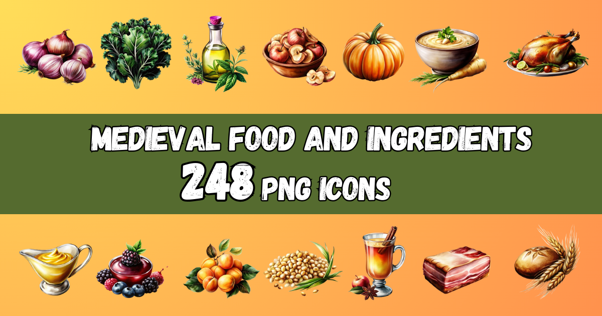 Medieval Food and Ingredients Icons Pack - 248 Icons Transparent ...