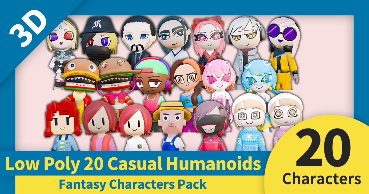 Low Poly 20 Casual Humanoids - Fantasy Characters Pack | Characters ...