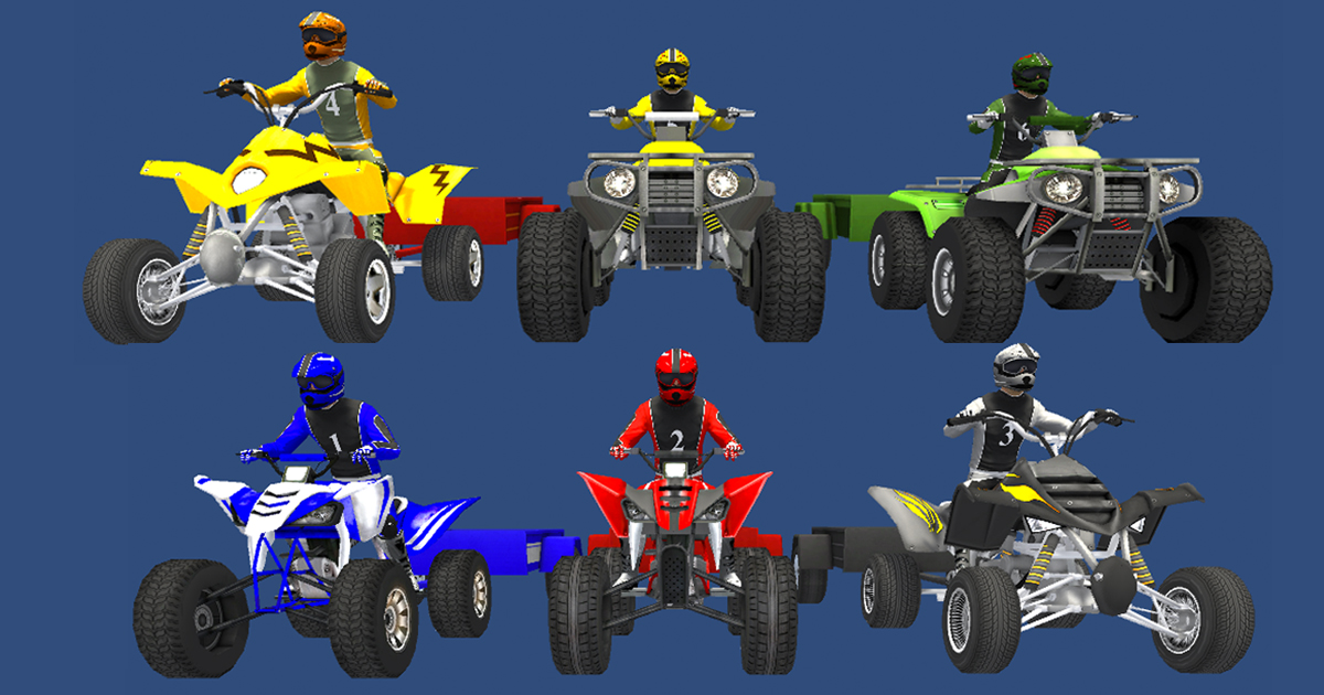 Low Poly Quad Bikes With Riders & Trailers | 3D | Unity Asset Store