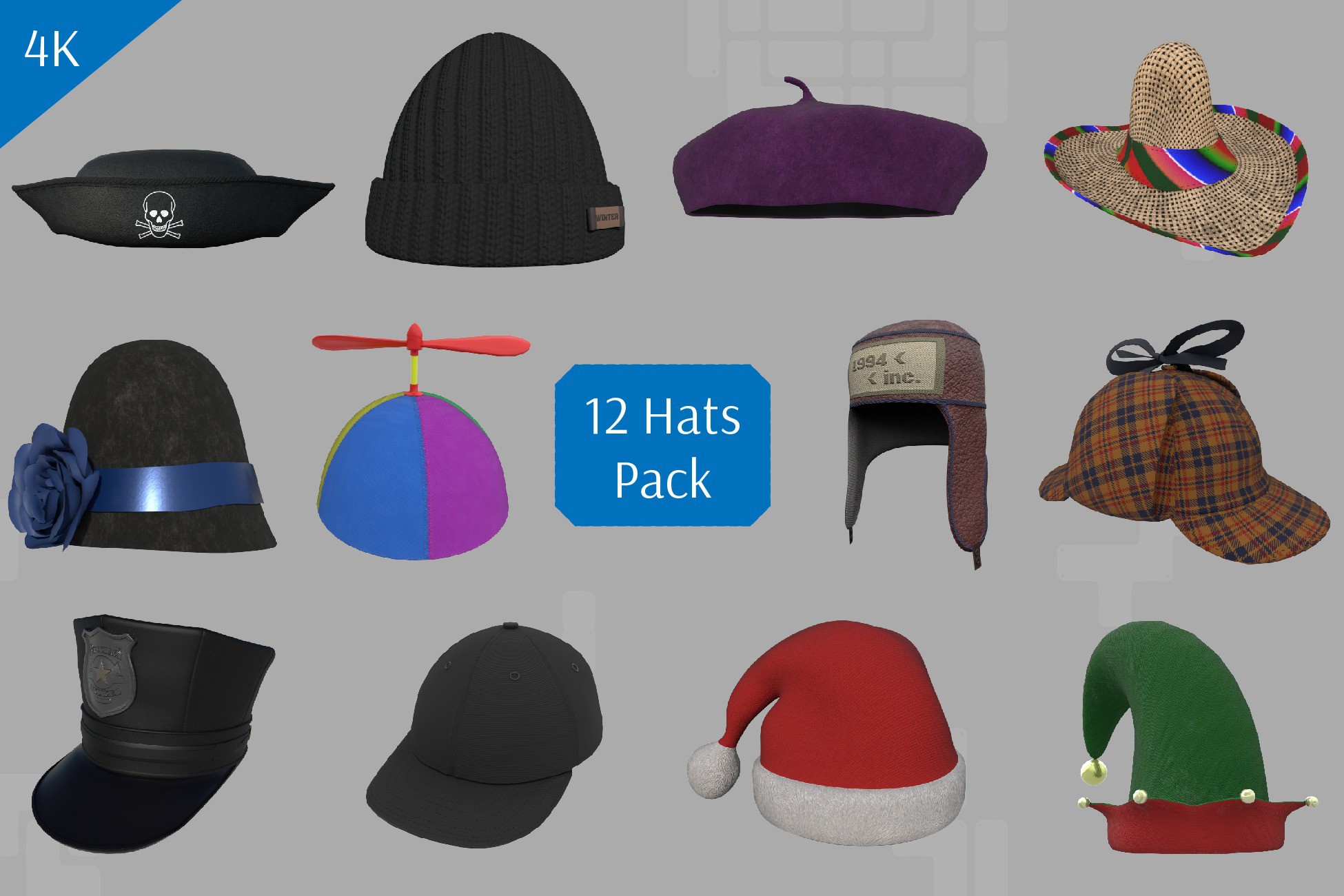 10 High Resolution Hats (+2 new) | 3D Clothing | Unity Asset Store