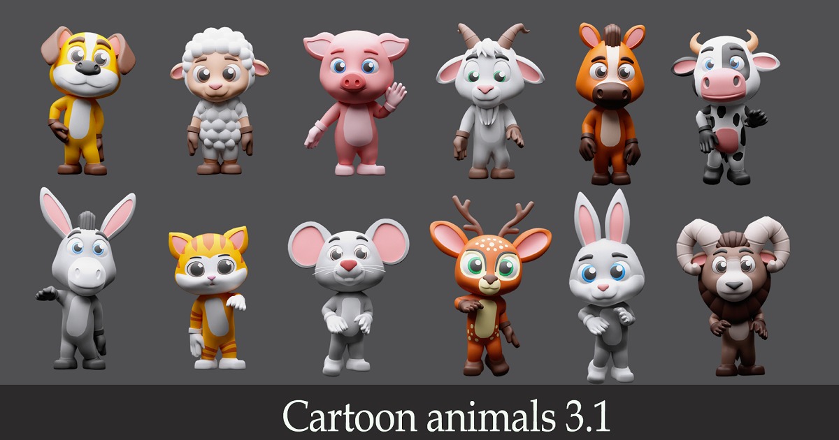 Cartoon characters animals 3 01 | 3D Animals | Unity Asset Store