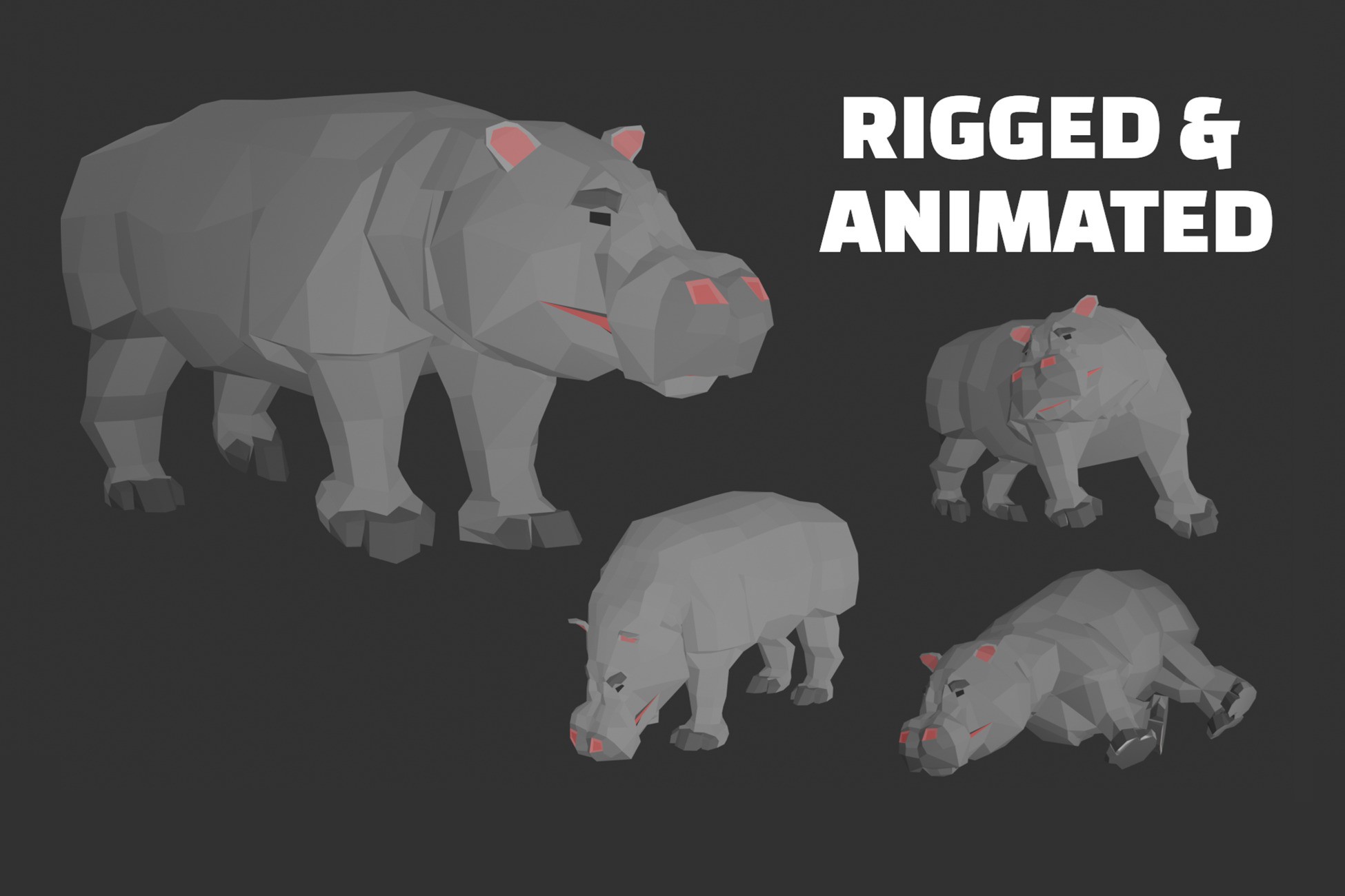 3D LOW POLY Hippo - ANIMATED | Characters | Unity Asset Store