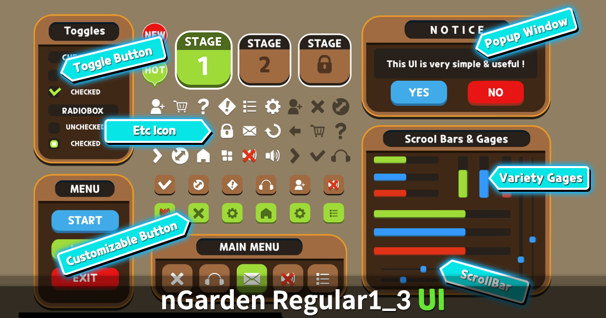 nGarden Regular 1-3 UI | 2D GUI | Unity Asset Store