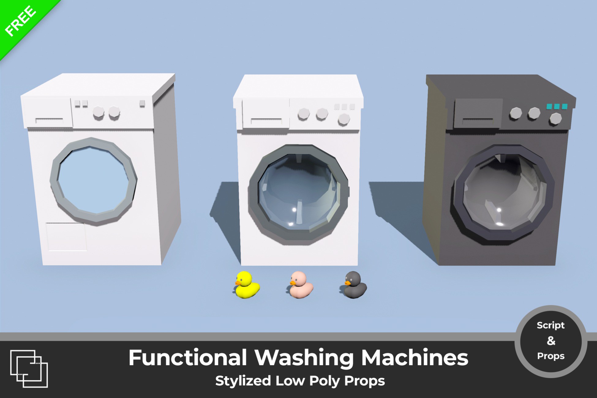 Functional Washing Machines - Stylized Low Poly Props - FREE | 3D ...