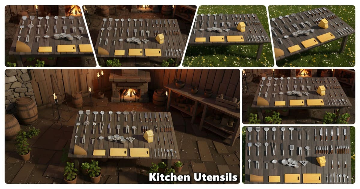 Kitchen Tool - 50+ Realistic Kitchen Asset Pack Low poly Utensil ...