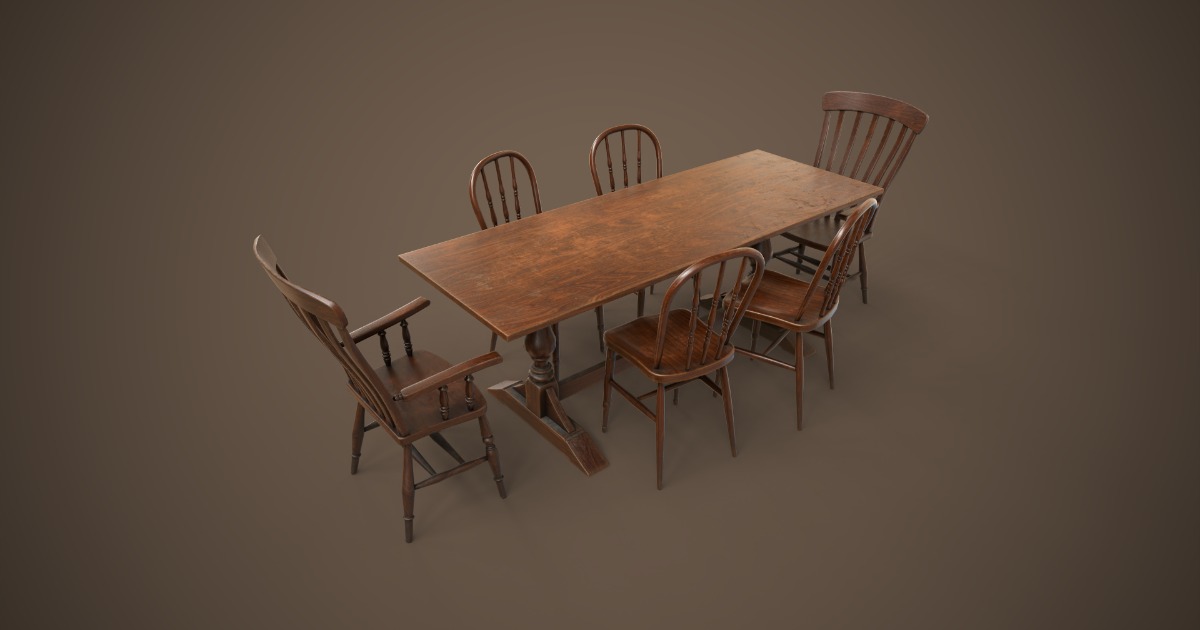 Vintage furniture table and chairs | 3D Furniture | Unity Asset Store
