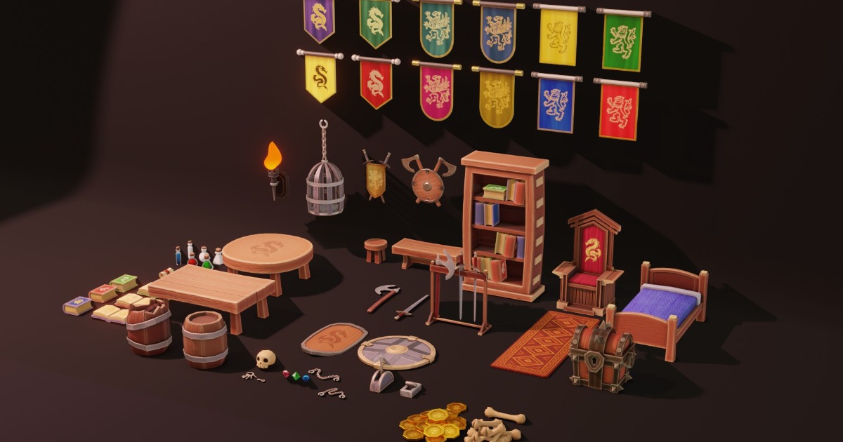 Stylized Fantasy Interiors – Low Poly 3D Props Pack (Built-in) | 3D Fantasy | Unity Asset Store