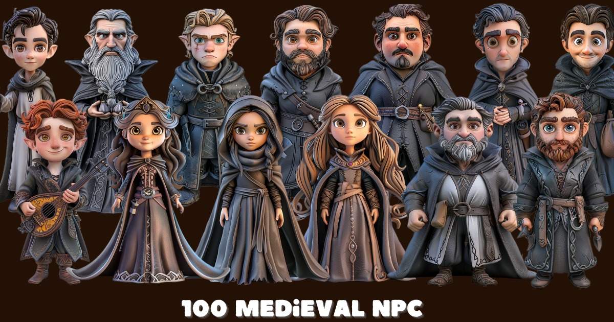 100 Medieval NPC - Full Body 2D Characters with Transparent Backgrounds ...