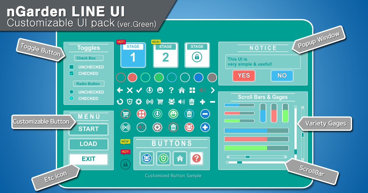 nGarden Line UI (Green) | 2D GUI | Unity Asset Store