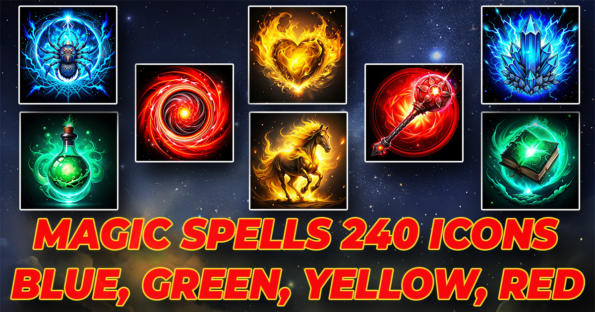 240 Magic Spell Icons 2D - 4 Color Variants for Fantasy RPGs | 2D Icons ...