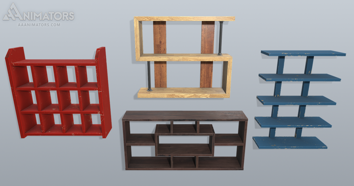 Low Poly Shelves Bundle | 3D Furniture | Unity Asset Store