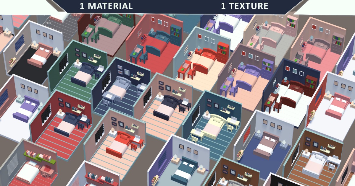 50 Low poly Bedrooms Pack | 3D Interior | Unity Asset Store