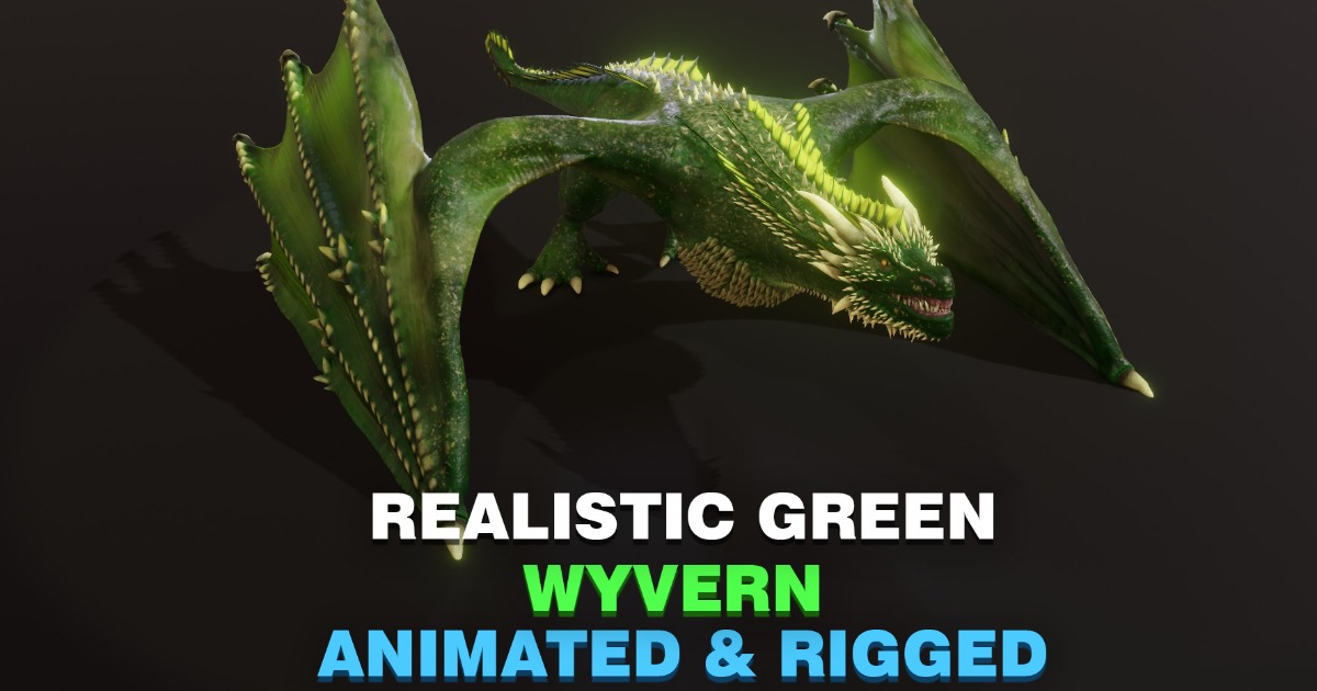 Realistic Green Wyvern Animated Low Poly 3D Model | 3D Creatures ...