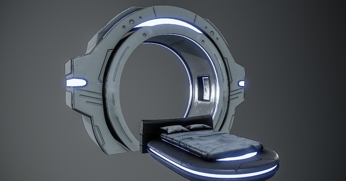 Sleek Futuristic Bed with Glowing Arch – Sci-Fi Furniture Asset | 3D ...