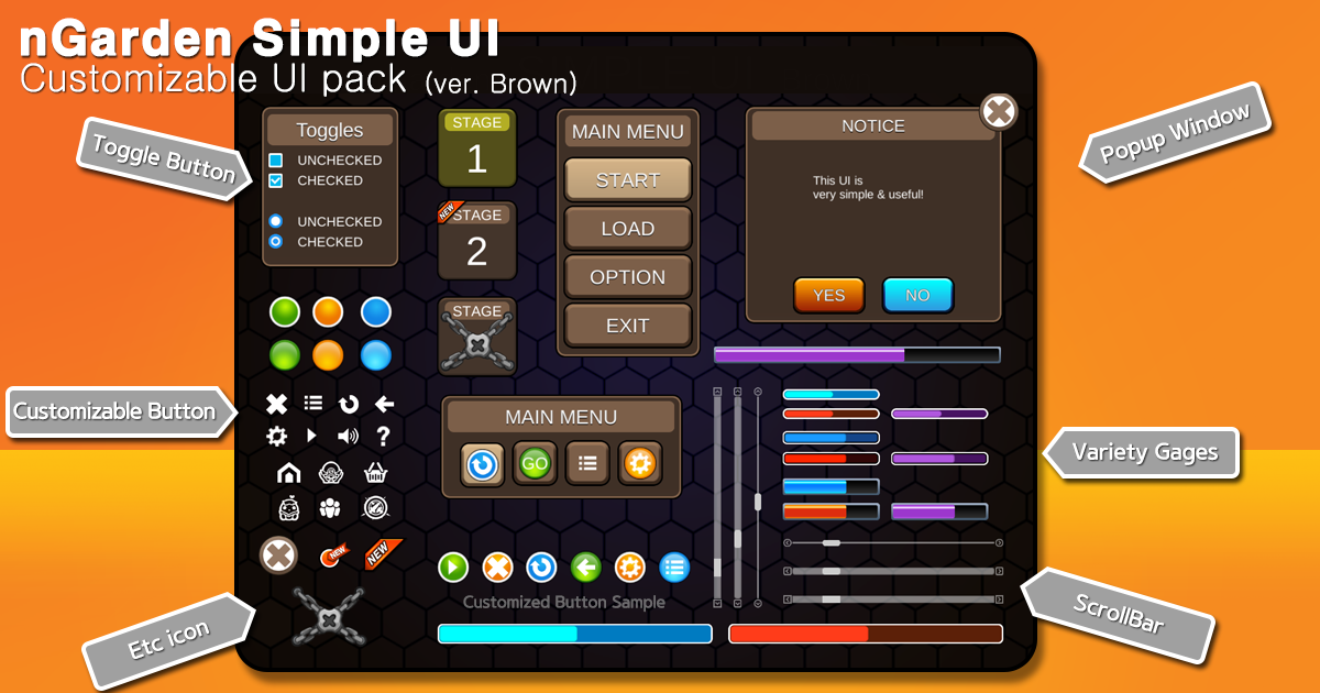 nGarden Simple UI (Brown) | 2D GUI | Unity Asset Store