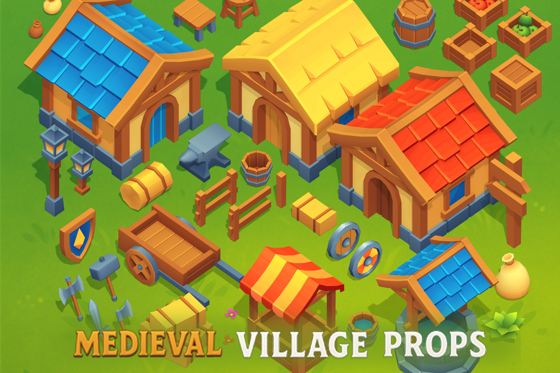 Stylized Medieval Village Props Pack – 40 Game Assets – Low Poly 3D ...