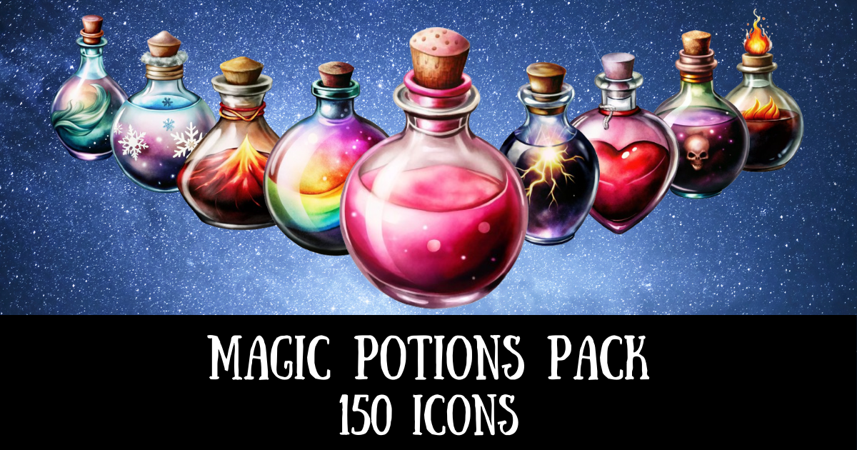 150 Magic Potions Pack - Watercolor Style, Transparent Background | 2D ...
