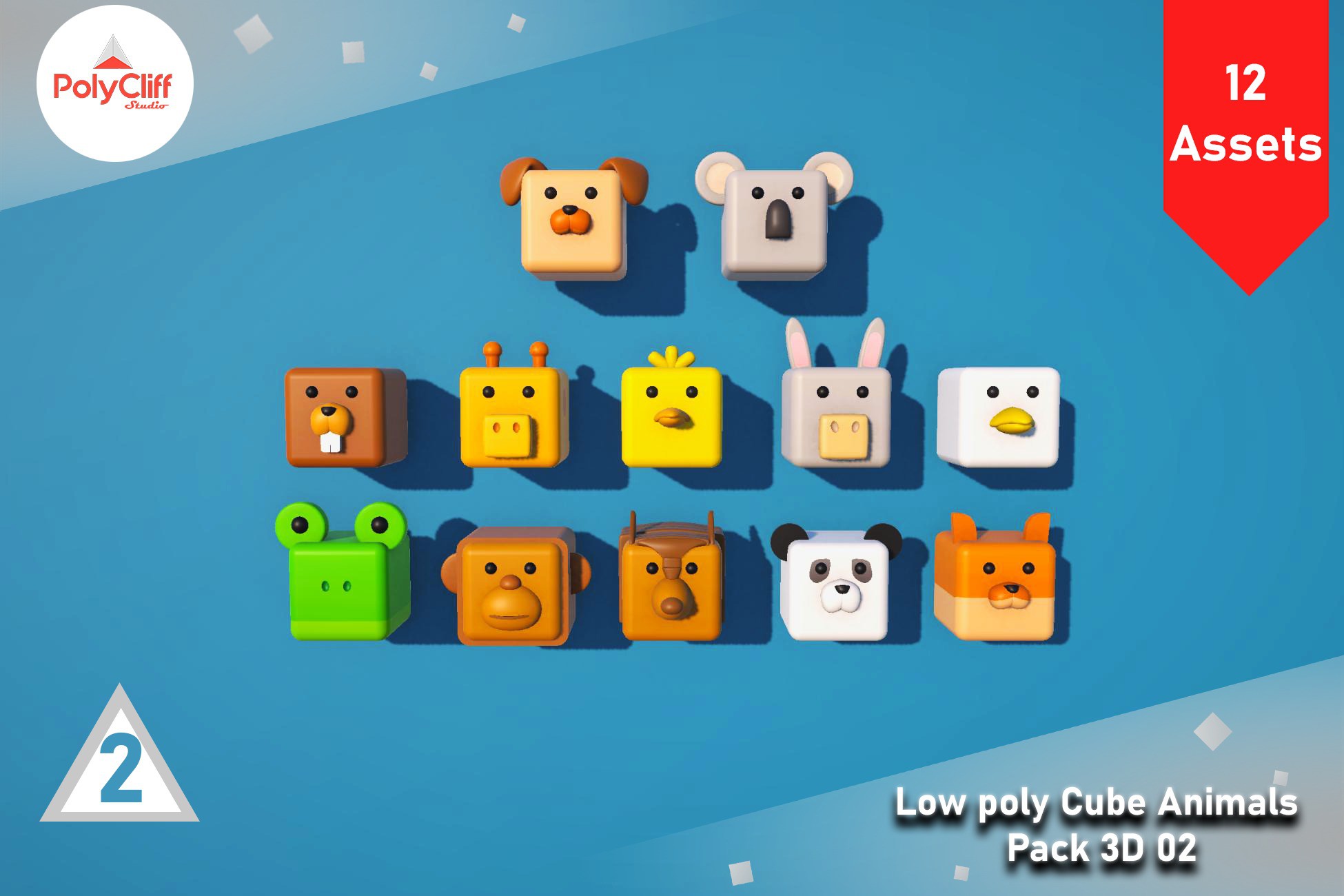 Low poly Cube Animals Pack 3D 02 by PolyCliff Studio