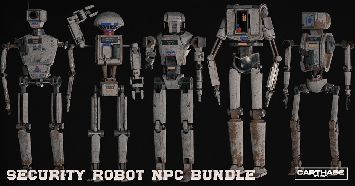 Security Robot NPC Bundle – 5 Rigged Game-Ready Characters | 3D Robots ...