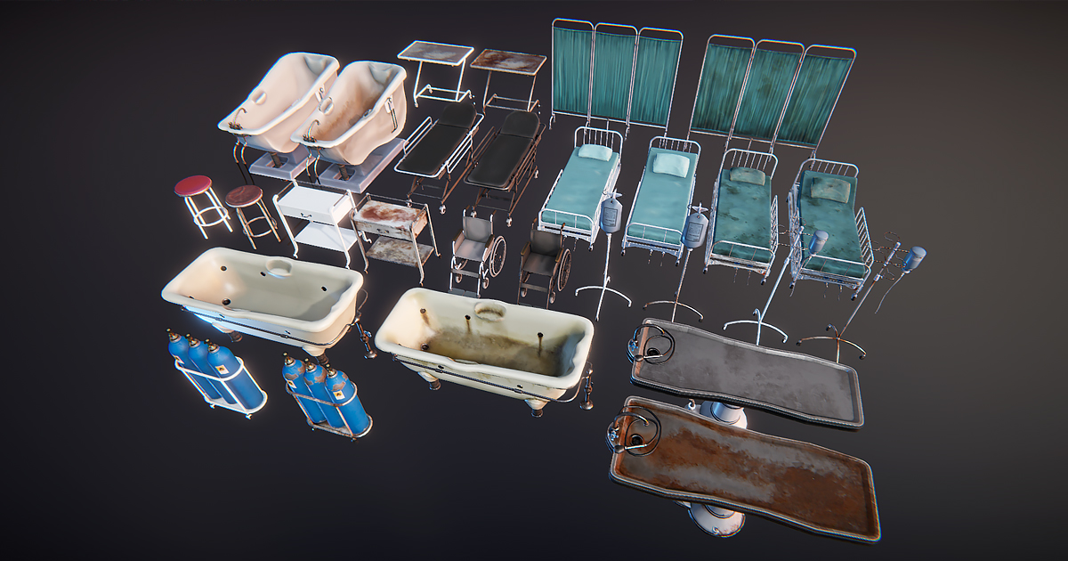 Vintage hospital props | 3D Furniture | Unity Asset Store