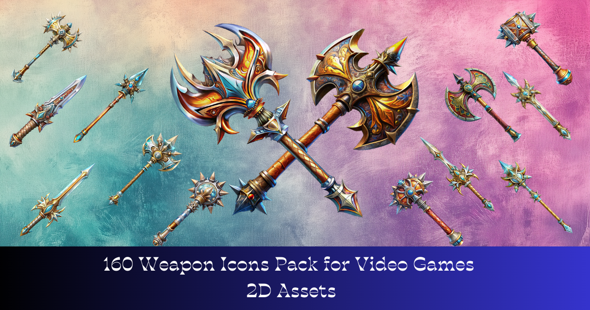 160 Weapon Icons Pack for Video Games - High-Resolution 2D Assets | 2D ...