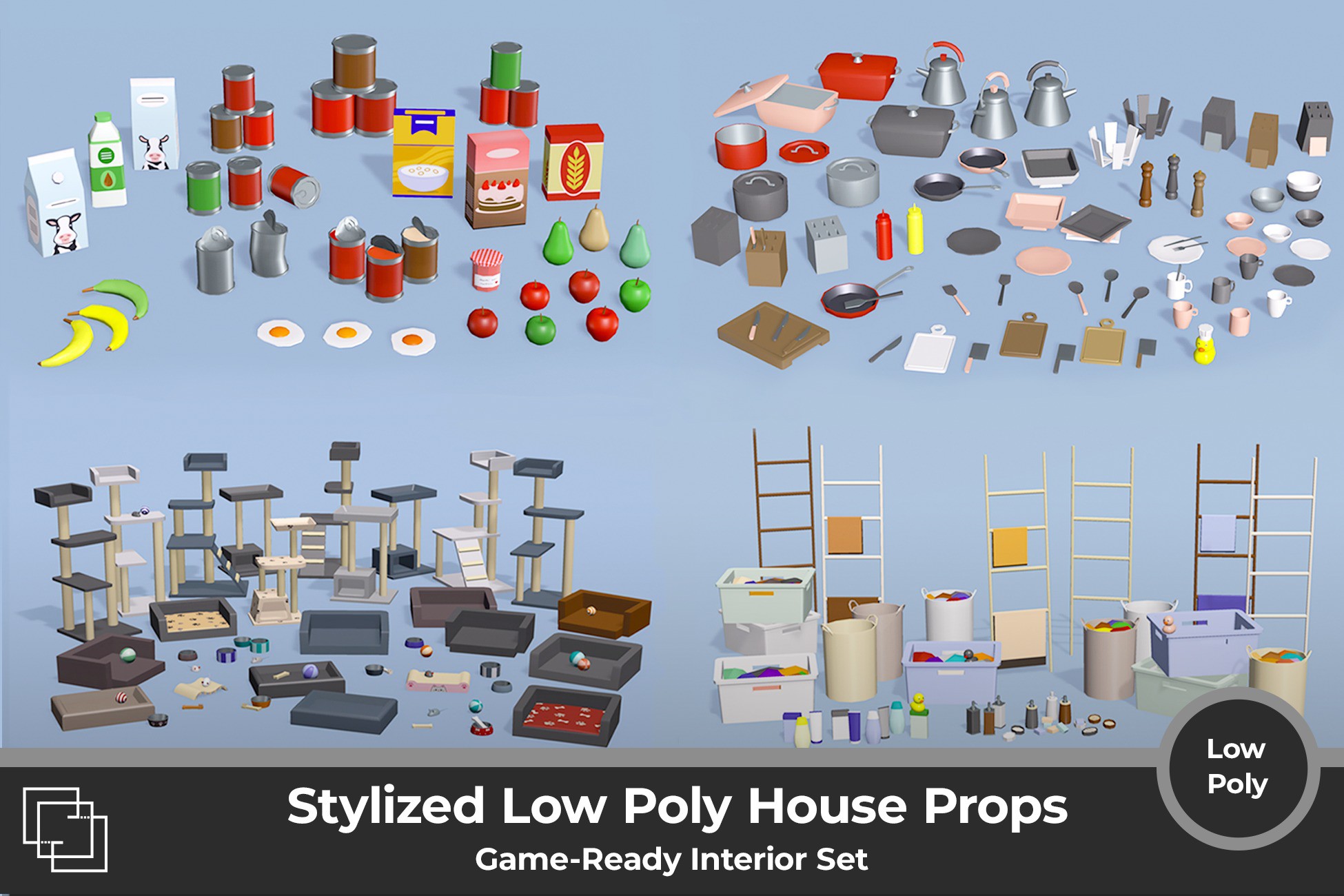 Stylized Low Poly House Props - Game-Ready Interior Set | 3D Props ...