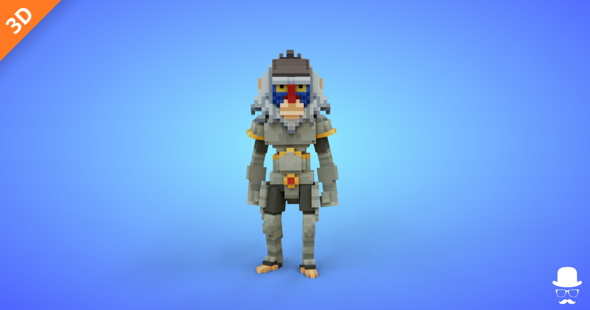 Baboon Knight Voxel Character - 3D Lowpoly Fantasy Creature ...