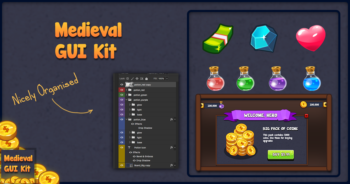 Medieval Cartoon GUI Kit | 2D GUI | Unity Asset Store