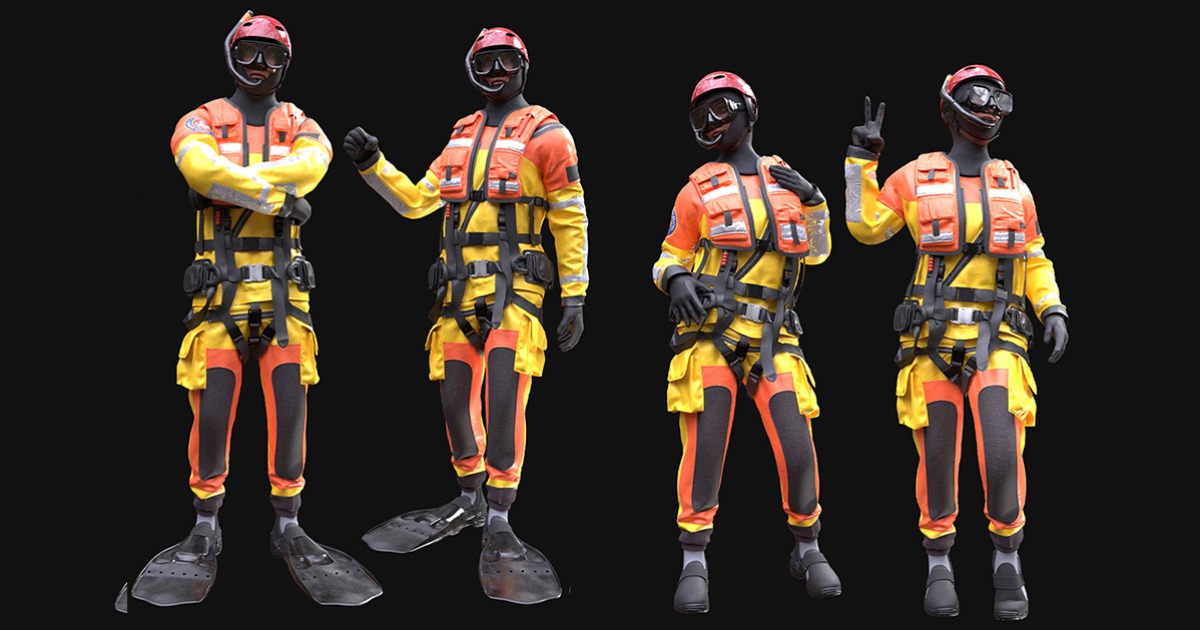 Collection 22 - Man/Woman Rescue Swimmer Suit - Rigged | 3D Characters ...