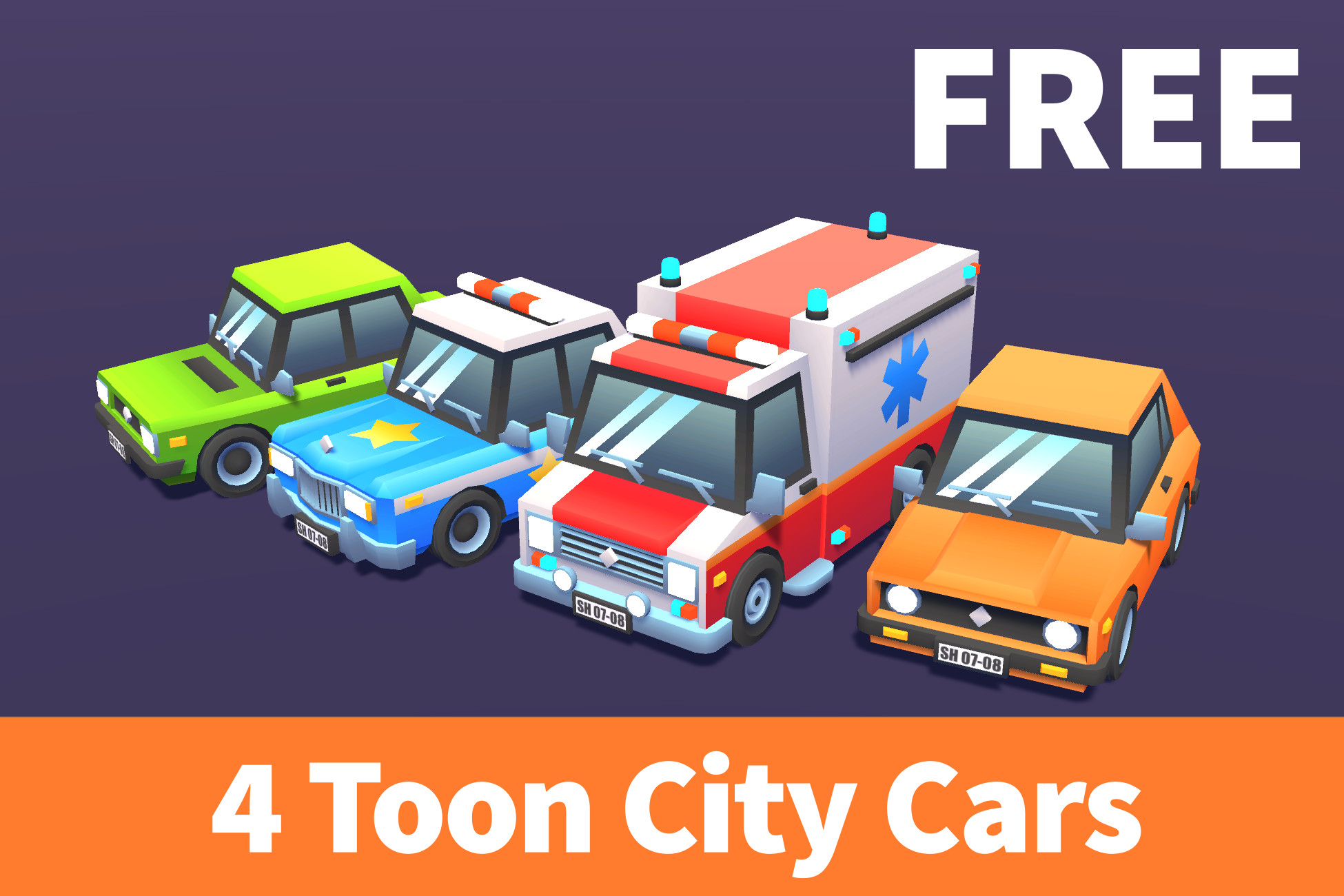 4 Low Poly Toon Cars | 3D Land | Unity Asset Store